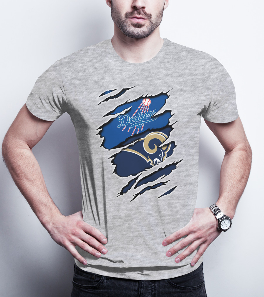 Dodgers Rams Baseball And Football Team Crossover Claw Marks T-Shirt