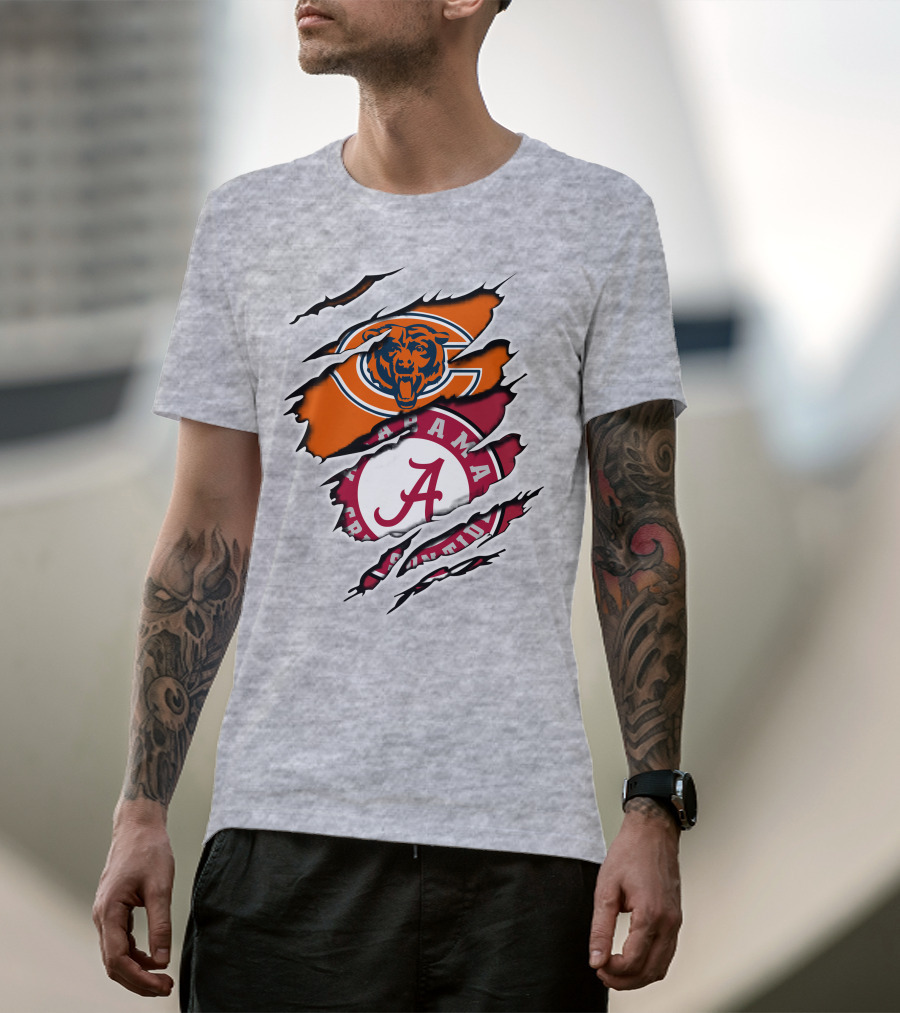 Chicago Bears Alabama Crimson Tide Logo Rip T-Shirt