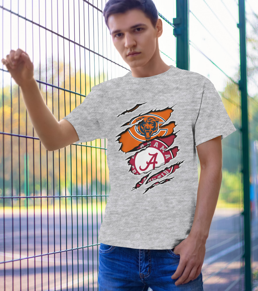 Chicago Bears Alabama Crimson Tide Logo Rip T-Shirt