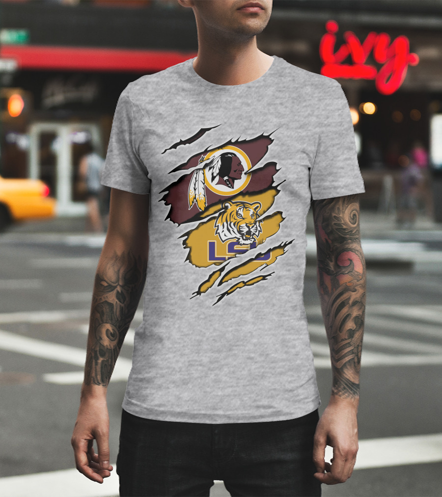 Redskins Logo Claw Rip Over Lsu Tigers T-Shirt