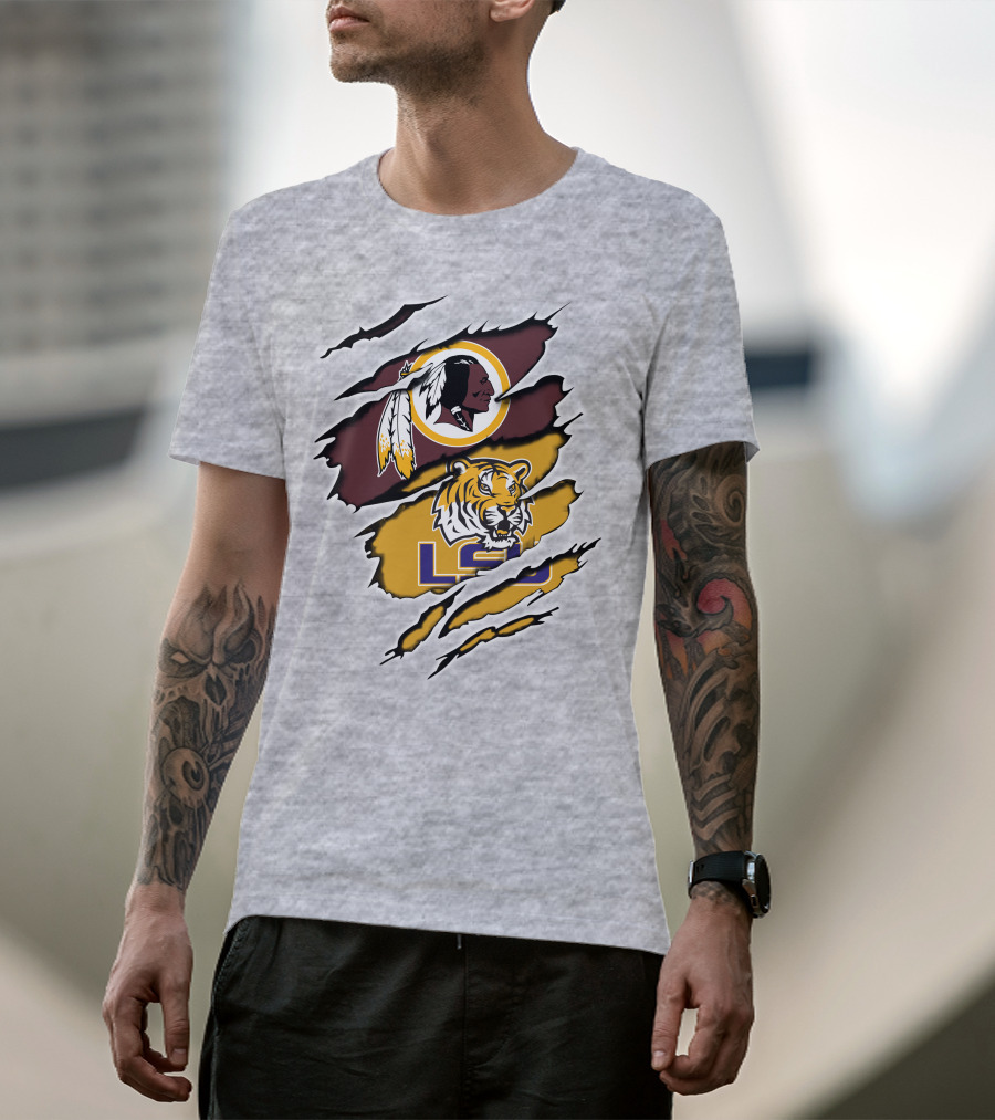 Redskins Logo Claw Rip Over Lsu Tigers T-Shirt