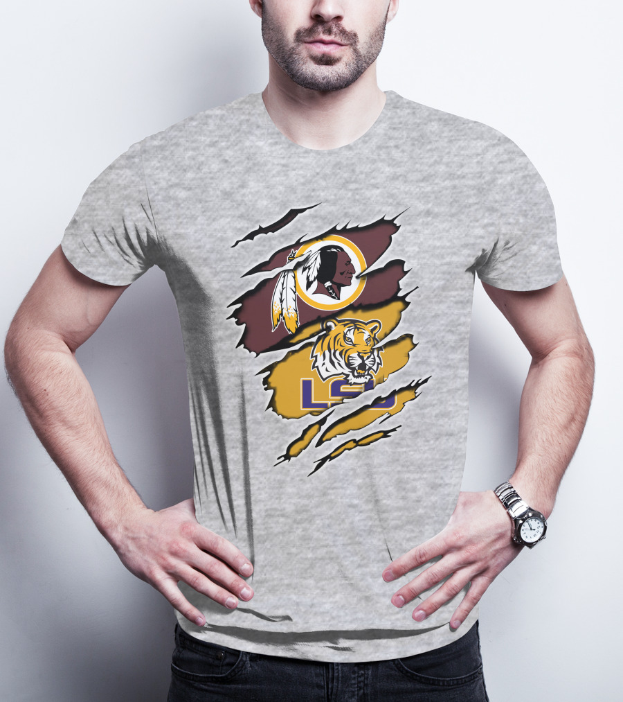 Redskins Logo Claw Rip Over Lsu Tigers T-Shirt
