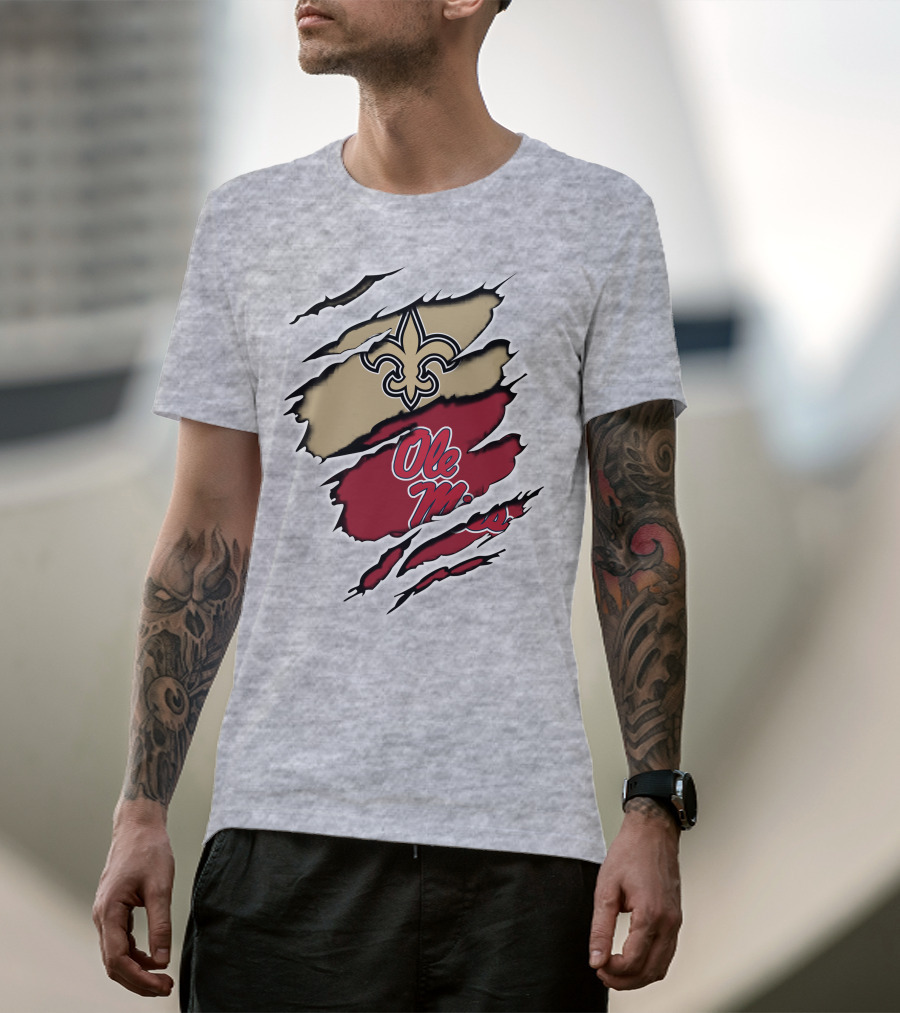 Saints Ole Miss Fleur De Lis Ripped Football Fanatic T-Shirt
