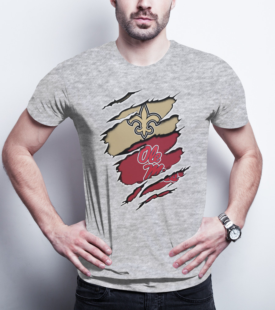 Saints Ole Miss Fleur De Lis Ripped Football Fanatic T-Shirt