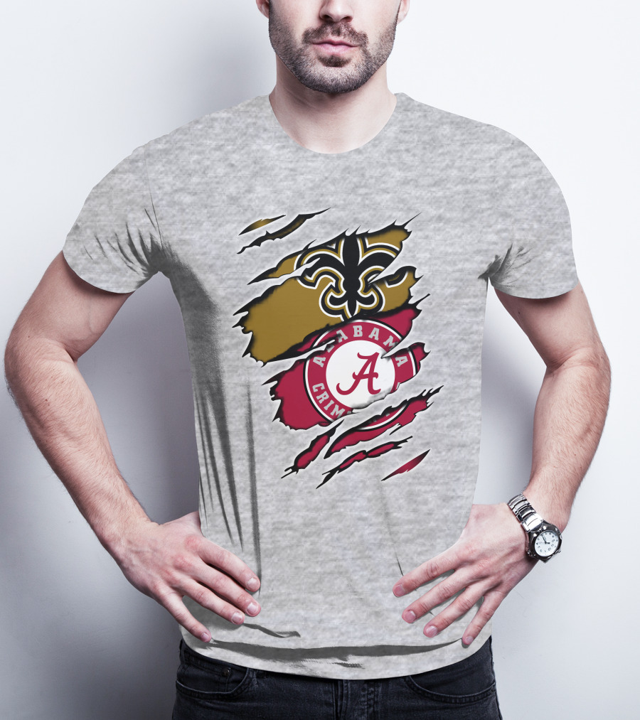 Saints Alabama Crimson Tide Fleur De Lis Claw Marks T-Shirt