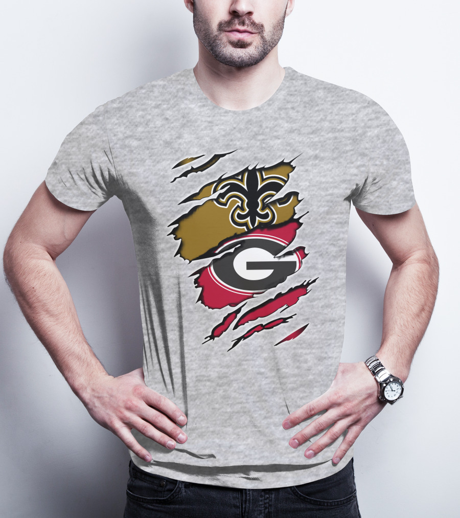 New Orleans Saints Fleur-De-Lis Georgia Bulldogs Logo Fusion T-Shirt