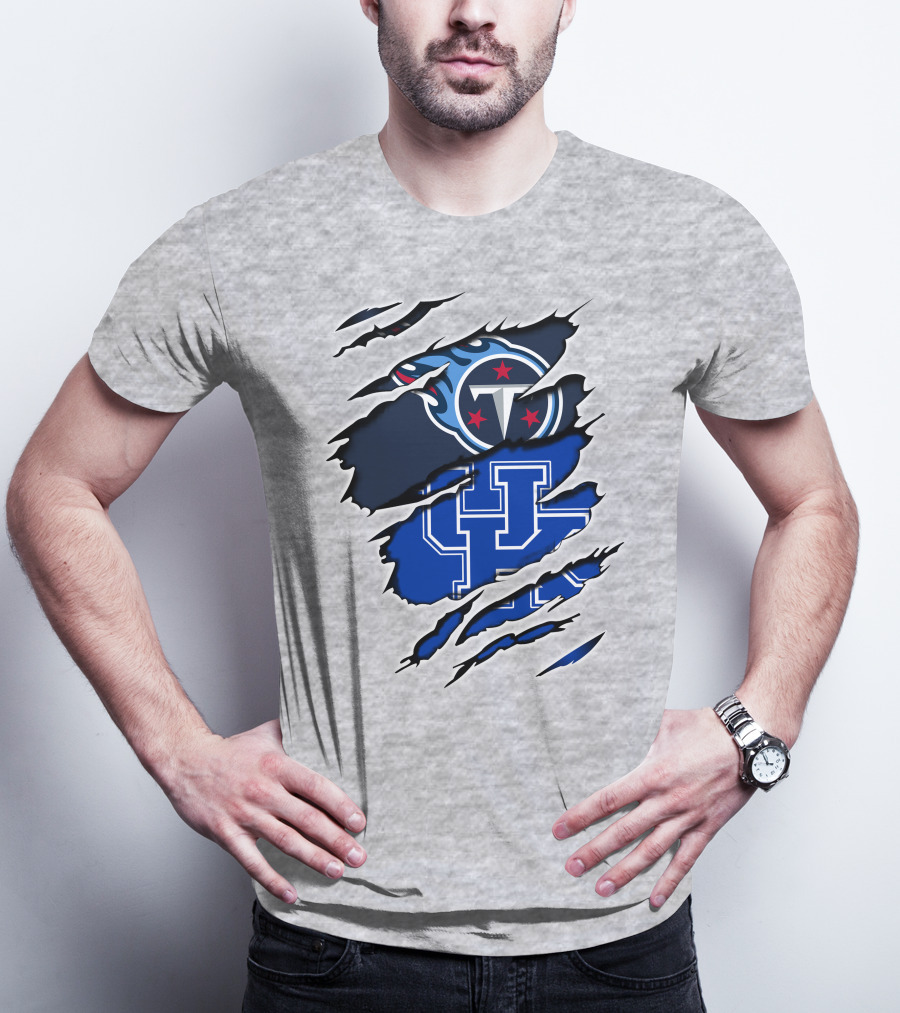 Tennessee Titans And Kentucky Wildcats Logo Fusion T-Shirt