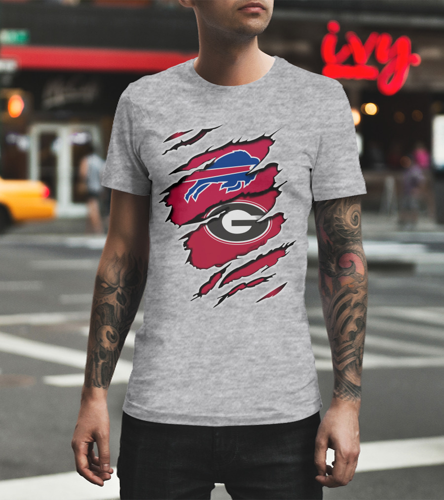 Buffalo Bills Georgia Bulldogs Claw Marks Fan Mashup Logo Emblem T-Shirt