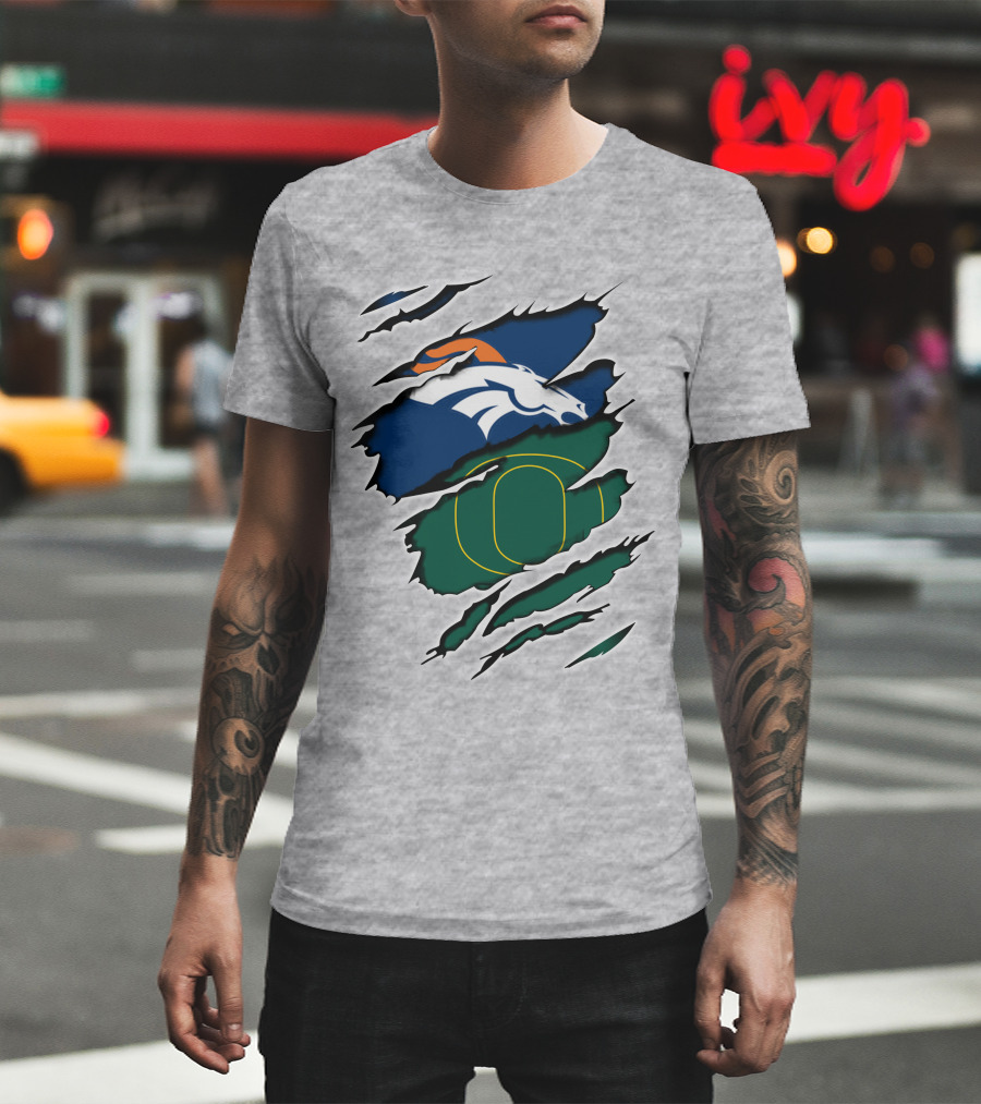Broncos And Ducks Ripped Layers Football Logo Fusion T-Shirt