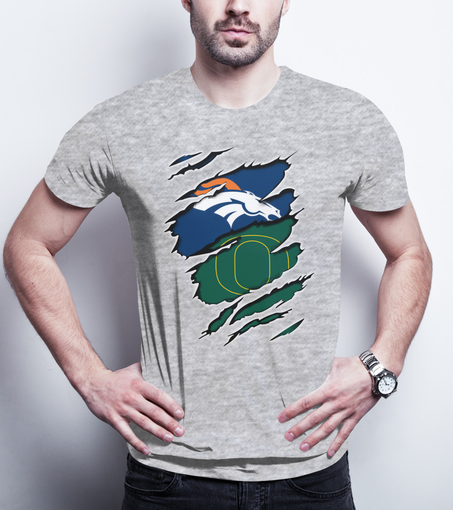 Broncos And Ducks Ripped Layers Football Logo Fusion T-Shirt