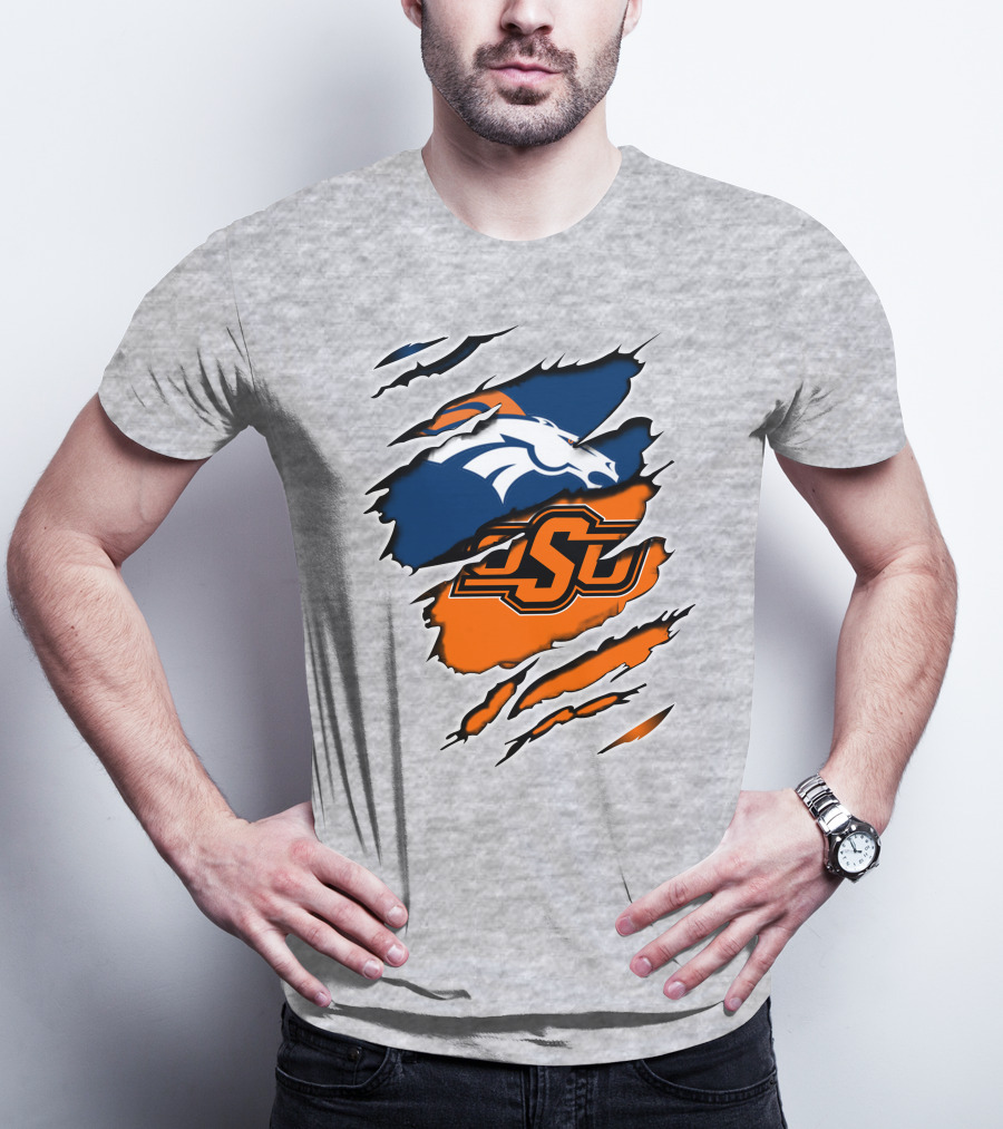Broncos OSU Torn Ripped Graphics T-Shirt