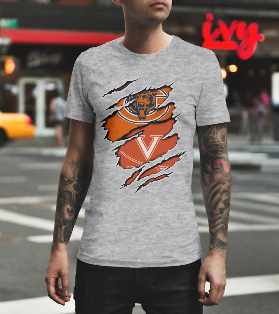 Chicago Bears Virginia Cavaliers Claw Marks Nfl College Football Crossover T-Shirt