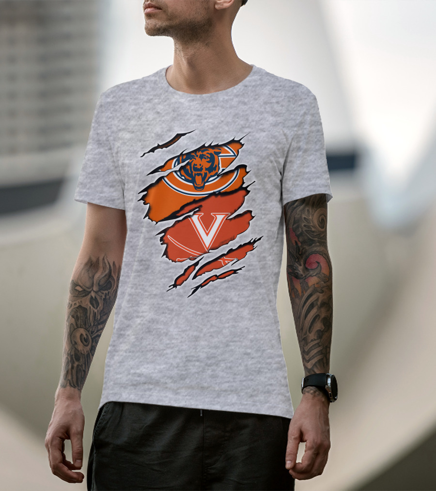 Chicago Bears Virginia Cavaliers Claw Marks Nfl College Football Crossover T-Shirt