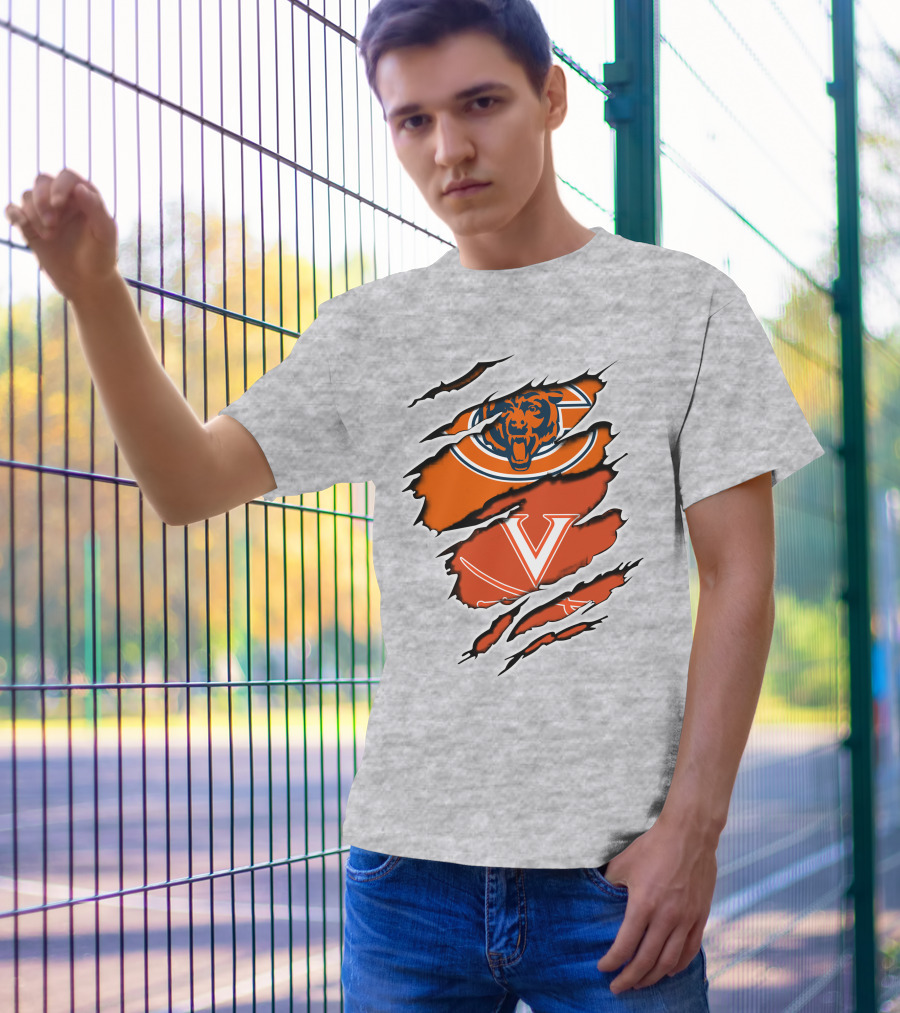 Chicago Bears Virginia Cavaliers Claw Marks Nfl College Football Crossover T-Shirt