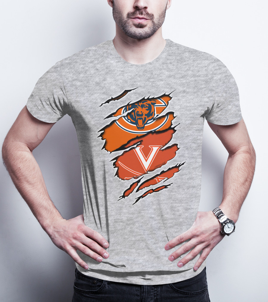 Chicago Bears Virginia Cavaliers Claw Marks Nfl College Football Crossover T-Shirt