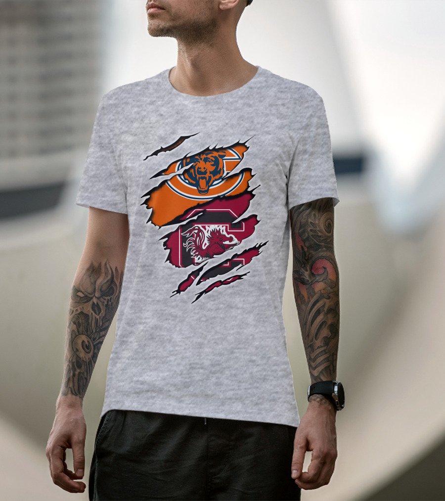 Chicago Bears South Carolina Gamecocks Claw Marks Logo Mashup T-Shirt
