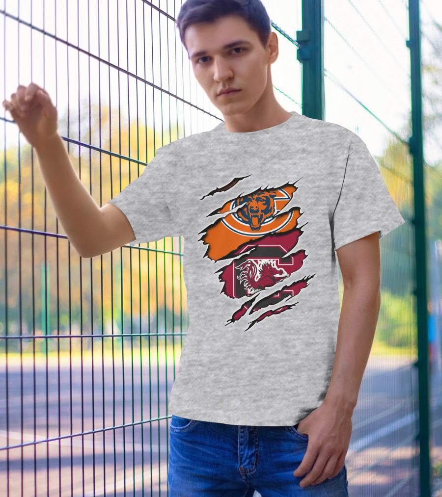 Chicago Bears South Carolina Gamecocks Claw Marks Logo Mashup T-Shirt