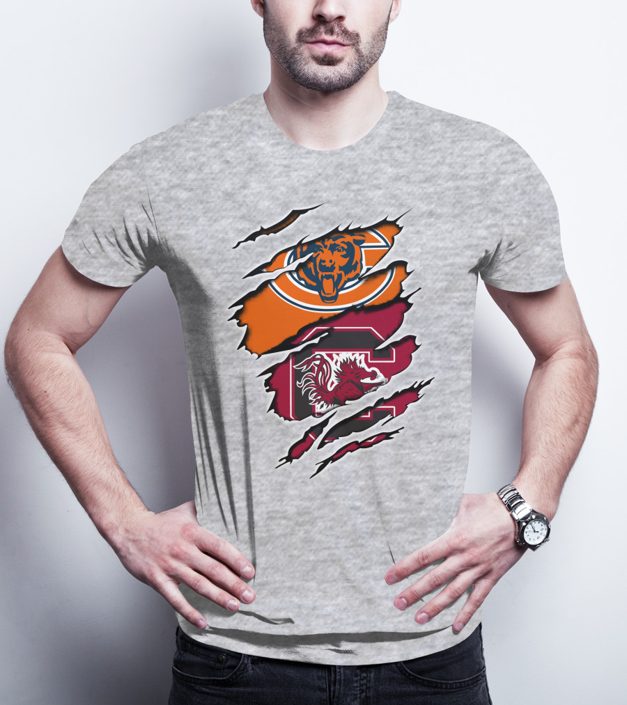 Chicago Bears South Carolina Gamecocks Claw Marks Logo Mashup T-Shirt