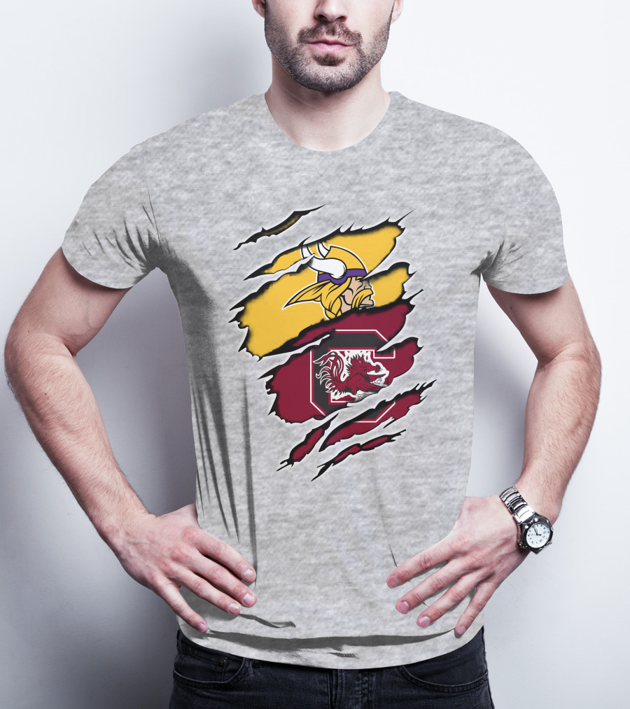 Vikings Gamecocks Logo Fusion Tear T-Shirt
