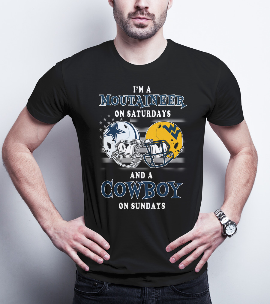 I'm A Mountaineer On Saturdays And A Cowboy On Sundays Helmet T-Shirt