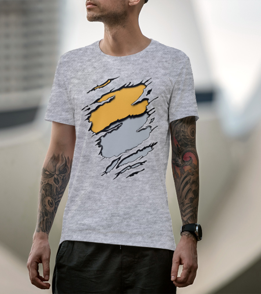 Rai Ath Grunge Torn Clawmark Style With Bold Yellow And Subtle Gray T-Shirt