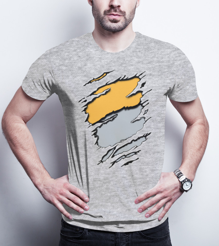 Rai Ath Grunge Torn Clawmark Style With Bold Yellow And Subtle Gray T-Shirt