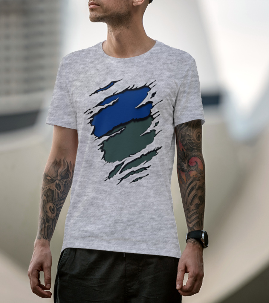 Jets Met Midnight Blue Forest Green Rip Effect T-Shirt