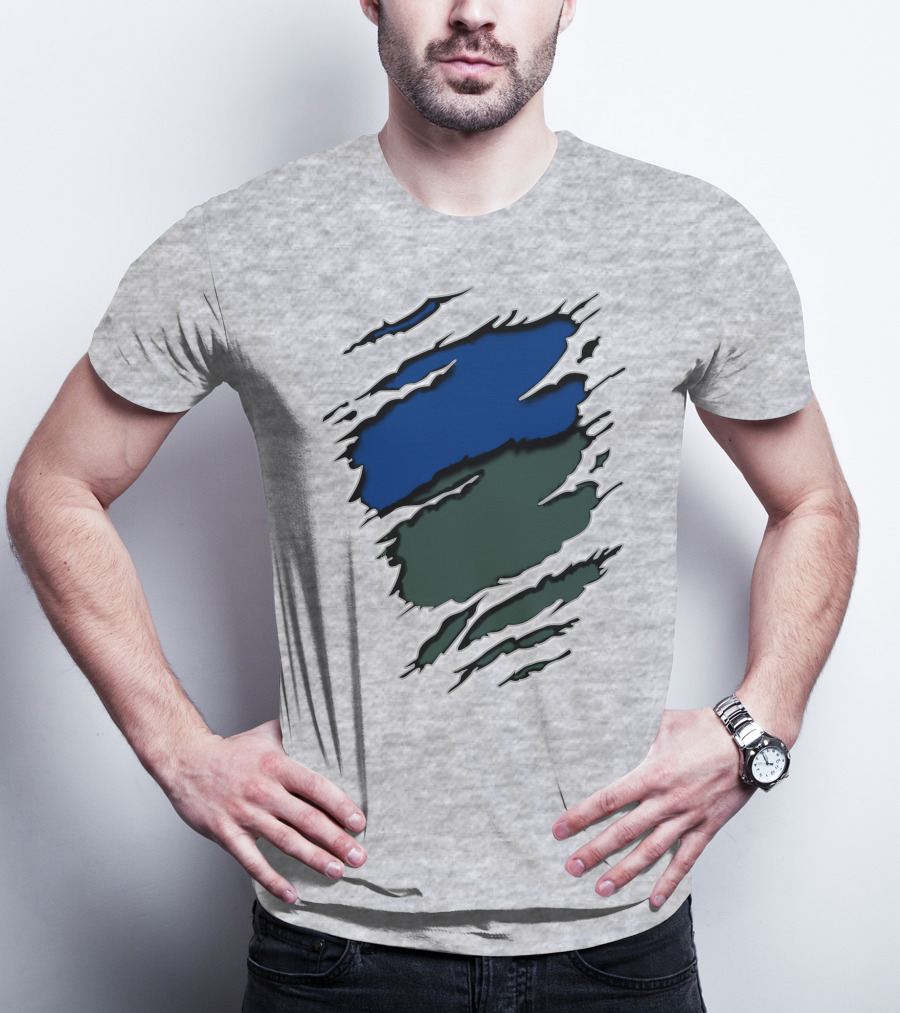 Jets Met Midnight Blue Forest Green Rip Effect T-Shirt