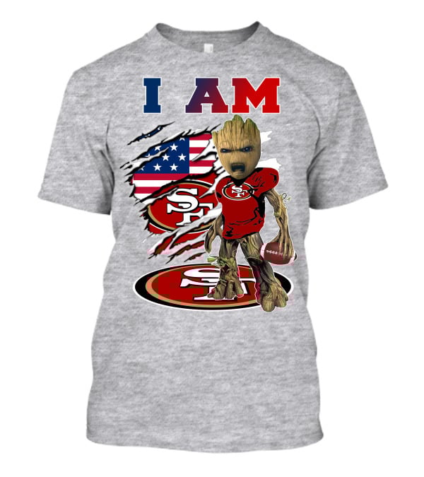 I Am 49ers Groot Holding Football American Flag T-Shirt