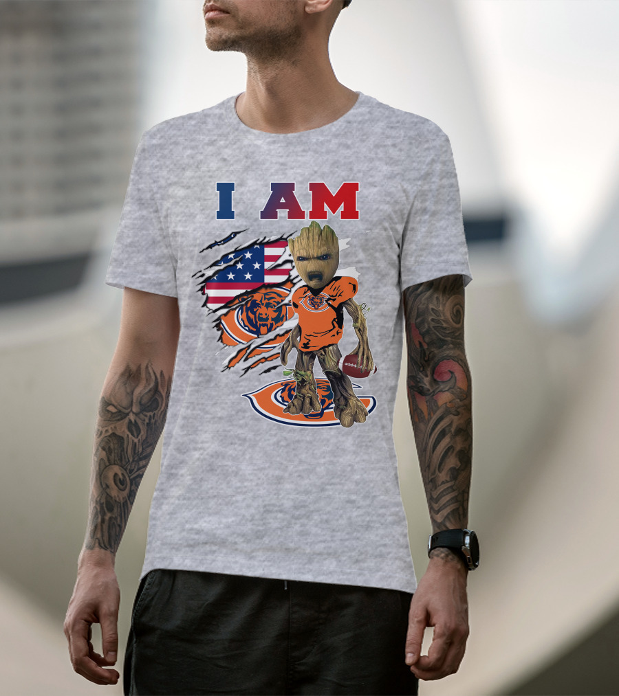 I Am Chicago Bears Groot Football American Flag T-Shirt