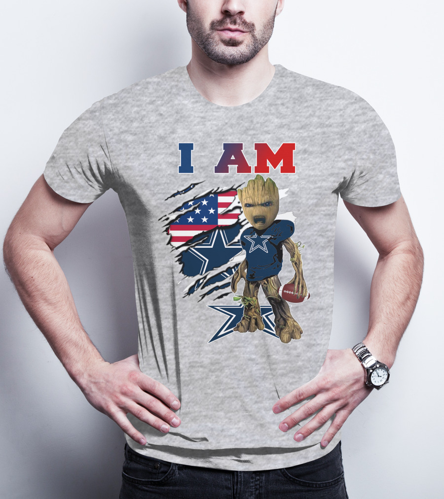 I Am Groot Dallas Cowboys American Flag Football Nfl Fan T-Shirt