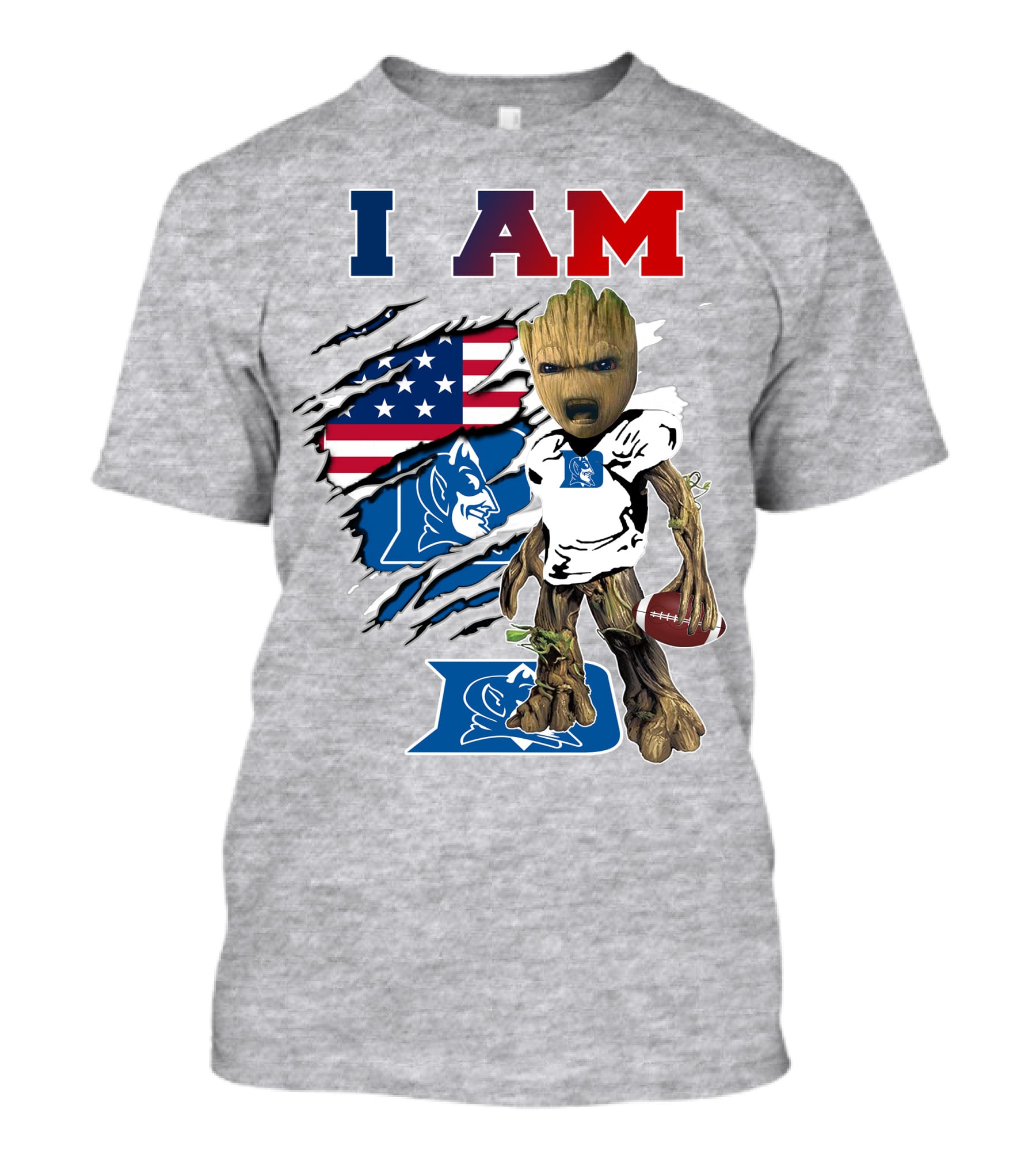 I Am Groot American Flag Duke Blue Devils Football T-Shirt