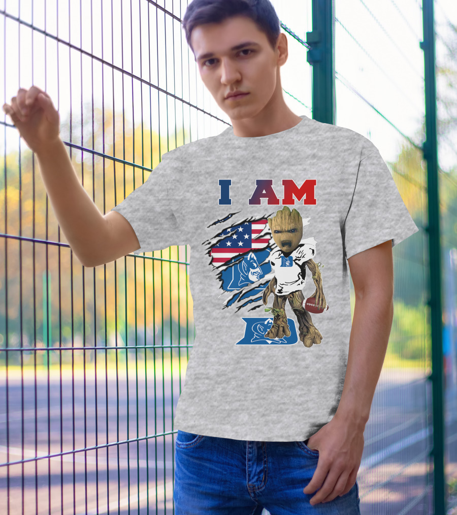 I Am Groot American Flag Duke Blue Devils Football T-Shirt