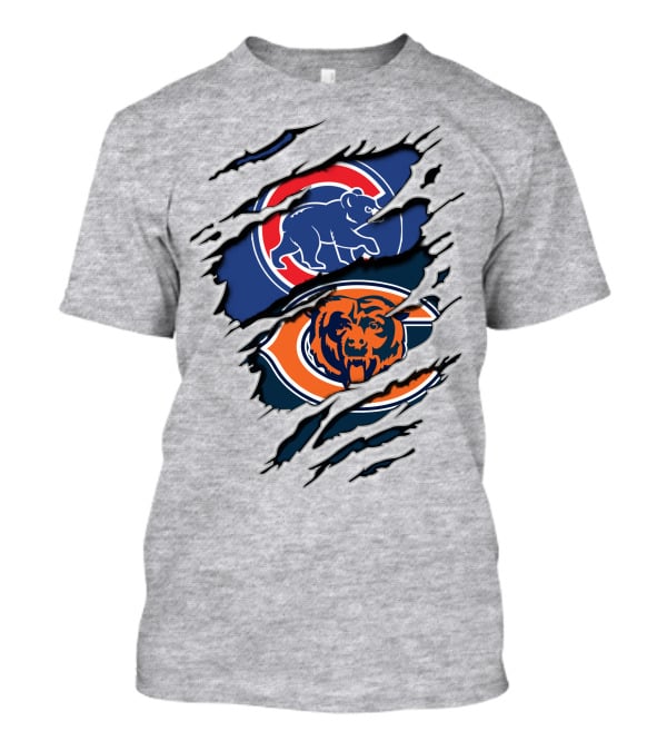 Chicago Cubs And Chicago Bears Logos Collision T-Shirt