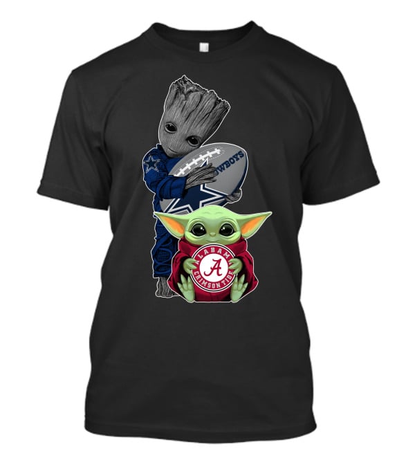 Cowboys Guardians Holding Football Alabama Crimson Tide Baby Yoda T-Shirt