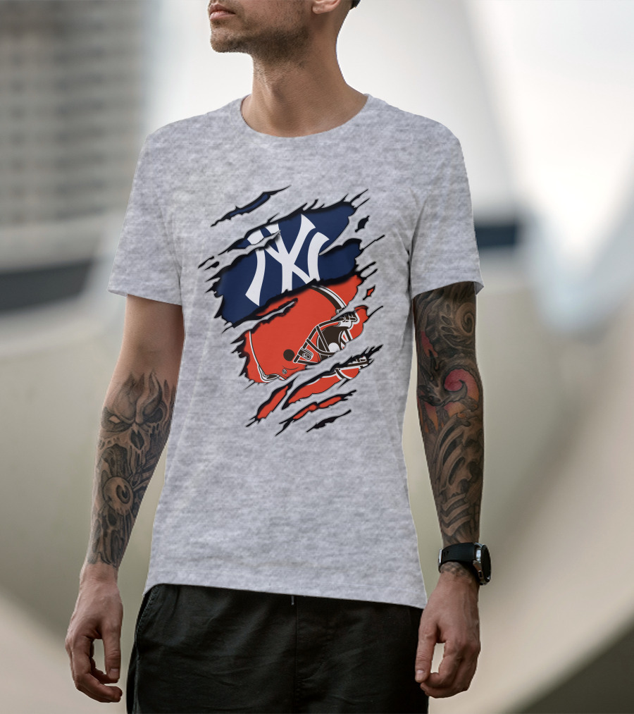 Yankees Browns Football Helmet Fusion T-Shirt