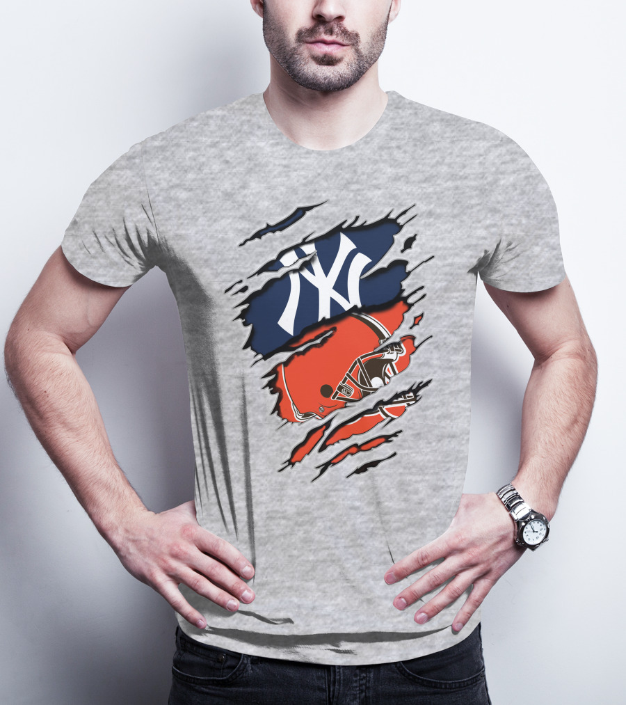 Yankees Browns Football Helmet Fusion T-Shirt