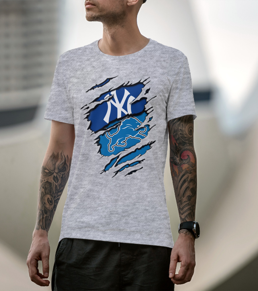 New York Yankees Detroit Lions Crossover Fan T-Shirt