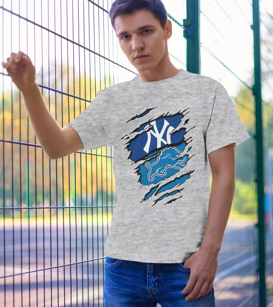 New York Yankees Detroit Lions Crossover Fan T-Shirt