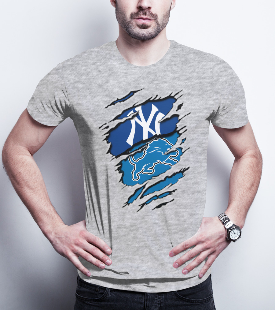 New York Yankees Detroit Lions Crossover Fan T-Shirt