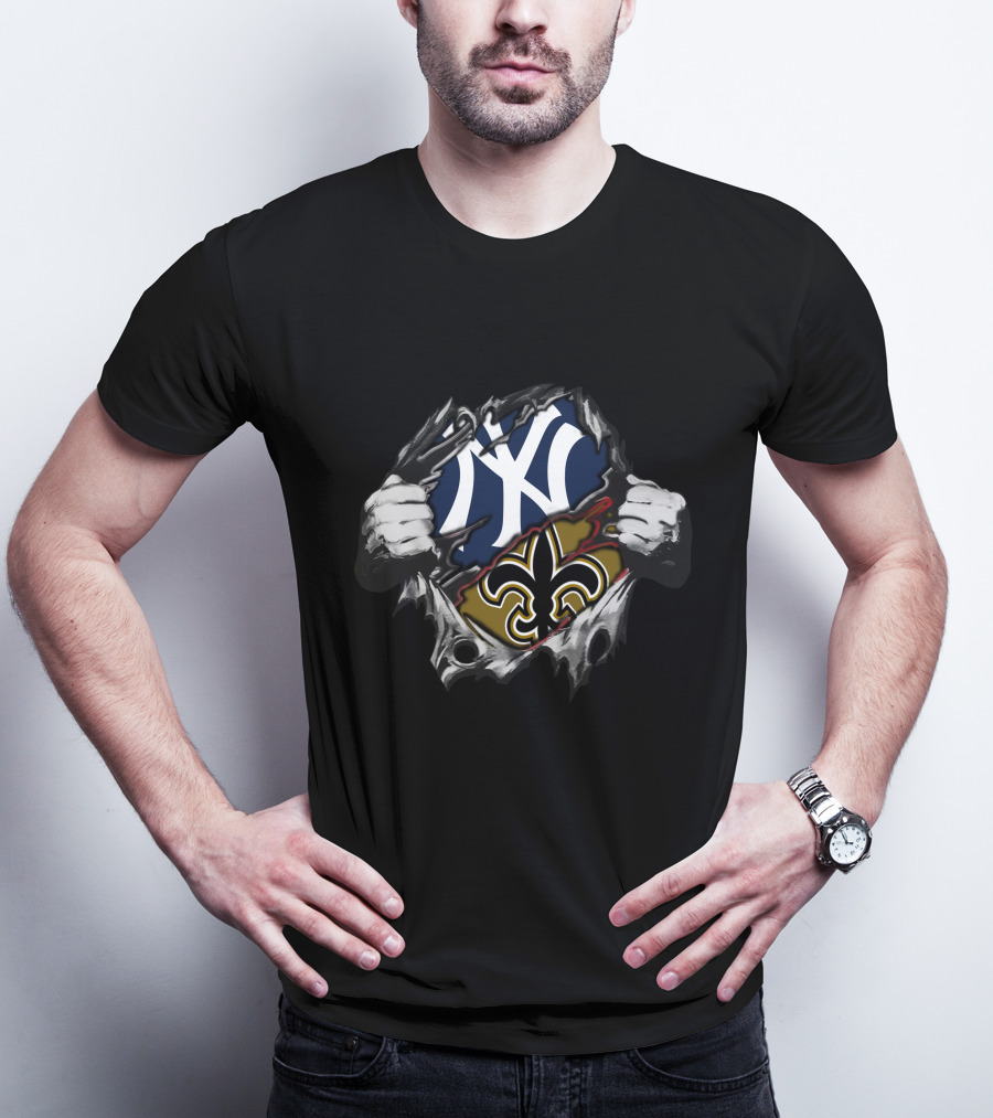 NY Yankees New Orleans Saints Torn Reveal T-Shirt