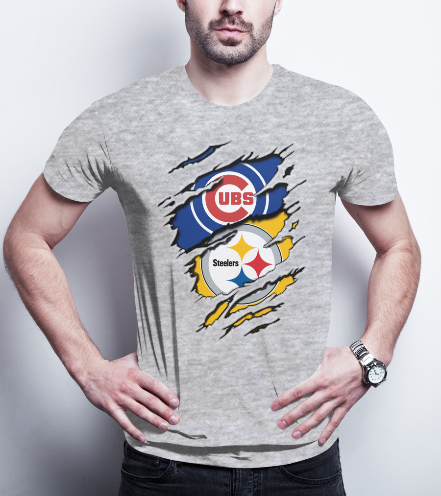 Steelers Cubs Logos Torn Layers T-Shirt