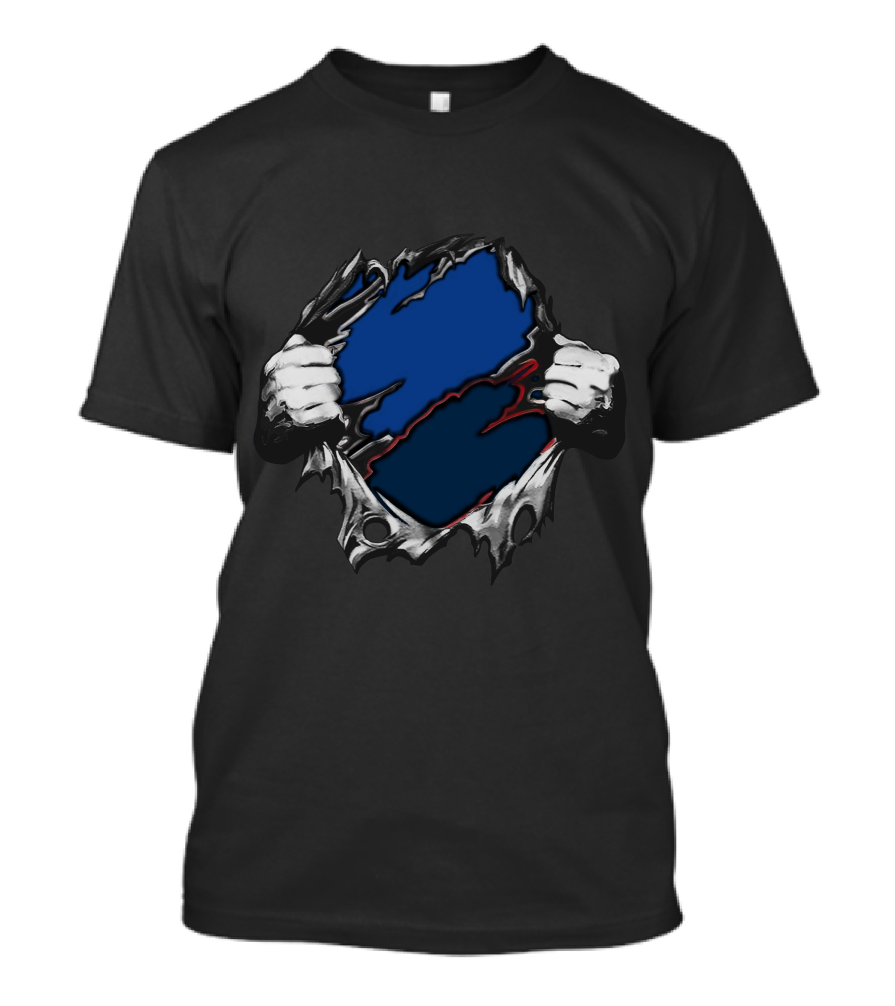 Cow LA Blue Red Inside Torn Hands T-Shirt