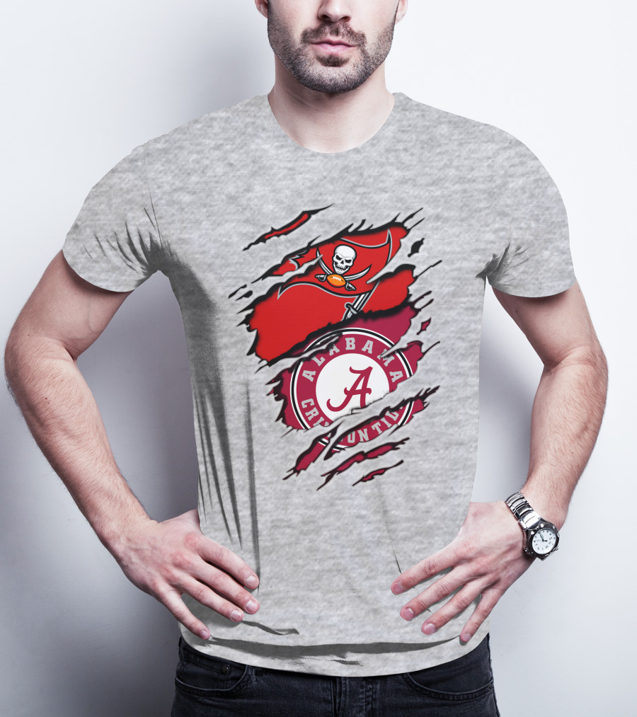 Alabama Crimson Tide Tampa Bay Buccaneers Ripped Flag Fusion T-Shirt