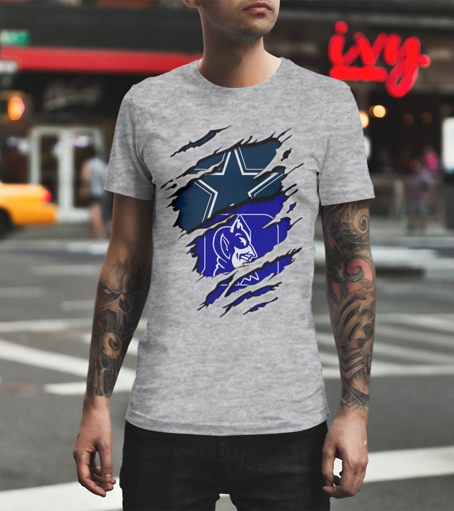Dallas Cowboys Star And Duke Blue Devils Logo Fusion T-Shirt