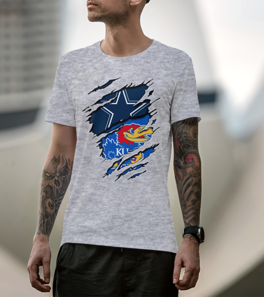 Kansas Cowboys Jayhawks KU Star Blue Red T-Shirt