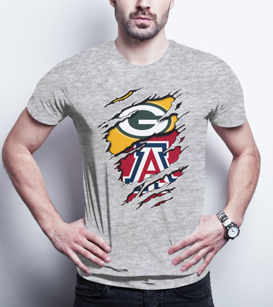 Packers G Arizona A Logos Ripped Torn Effect T-Shirt