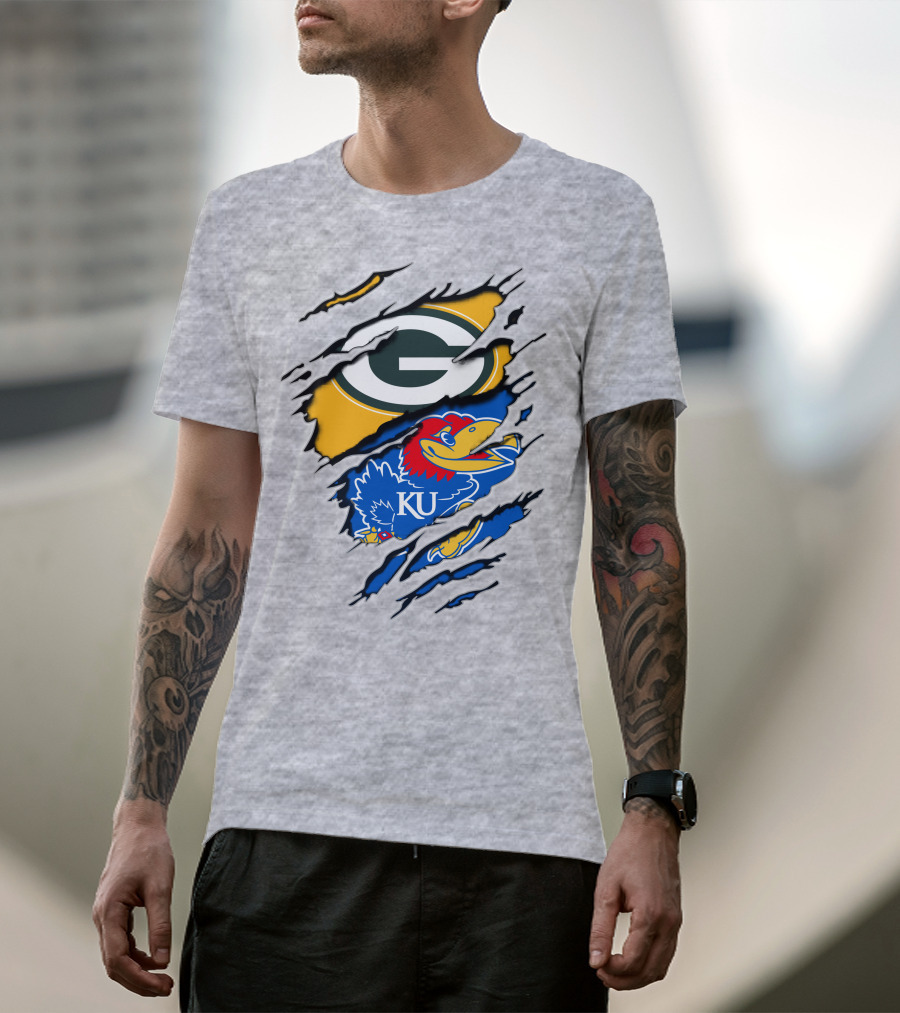 Green Bay Packers Kansas Jayhawks Logo Mashup T-Shirt