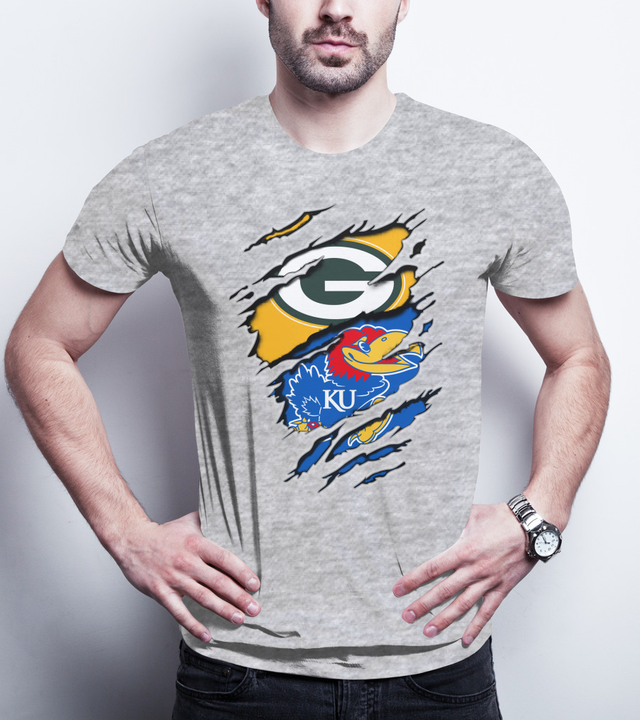 Green Bay Packers Kansas Jayhawks Logo Mashup T-Shirt