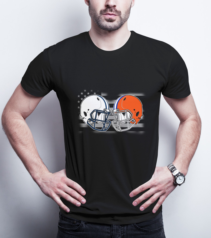 Tita-Gato American Football Helmets And Flag Black T-Shirt